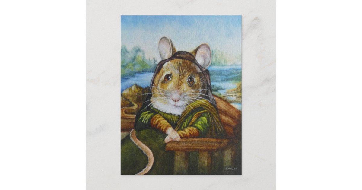 Mona Lisa Mouse Parody Watercolor Art Postcard | Zazzle