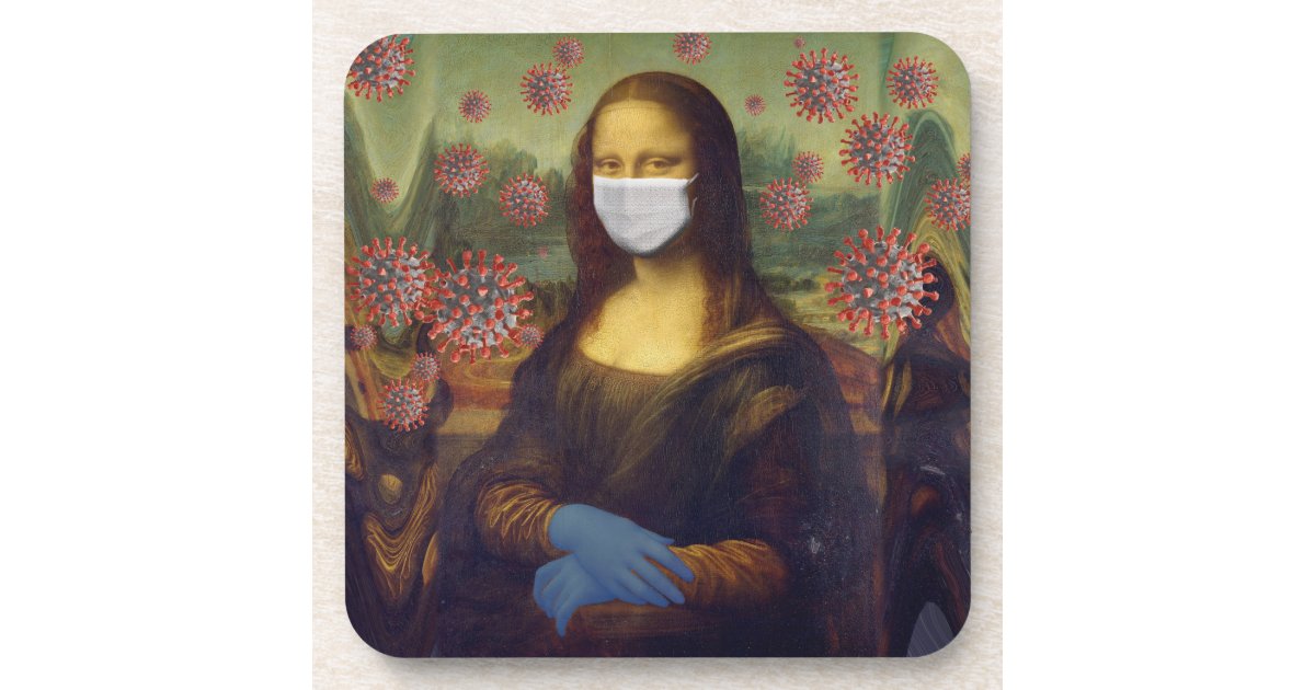 Mona Lisa Playing Safe Around Coronavirus, ZFBP Beverage Coaster | Zazzle