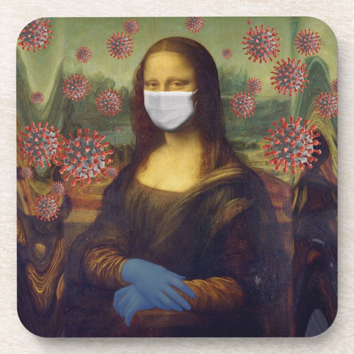 Mona Lisa Playing Safe Around Coronavirus, ZFBP Beverage Coaster ...