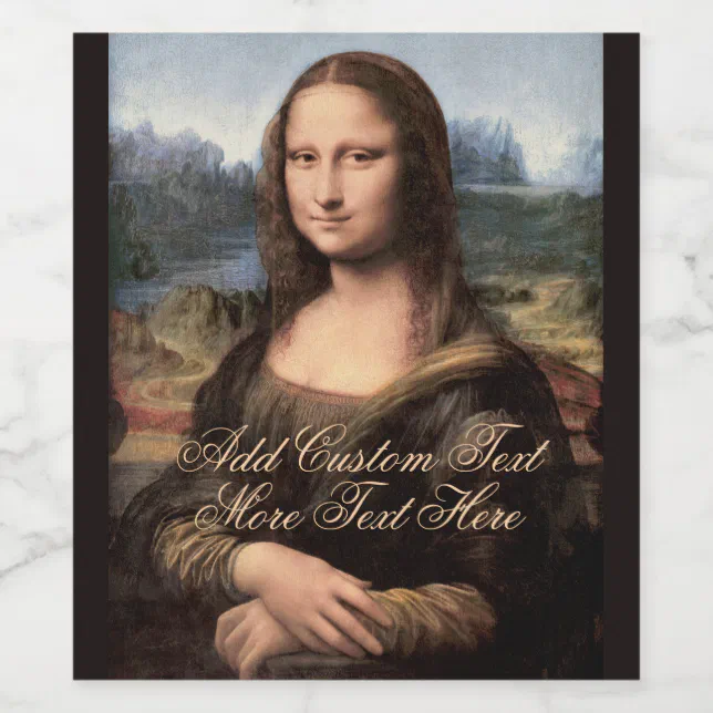 Mona Lisa Portrait Fancy Custom Text Wine Label | Zazzle