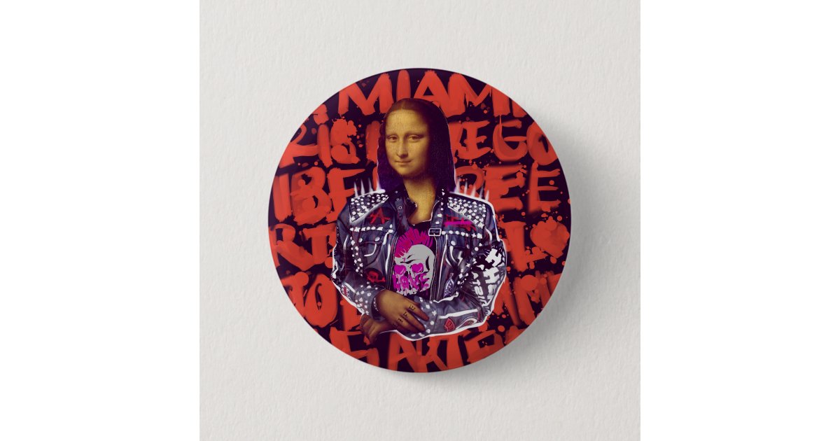 Mona Lisa Punk Art Button | Zazzle