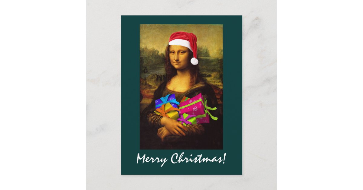 Mona Lisa Santa Claus Holiday Postcard | Zazzle