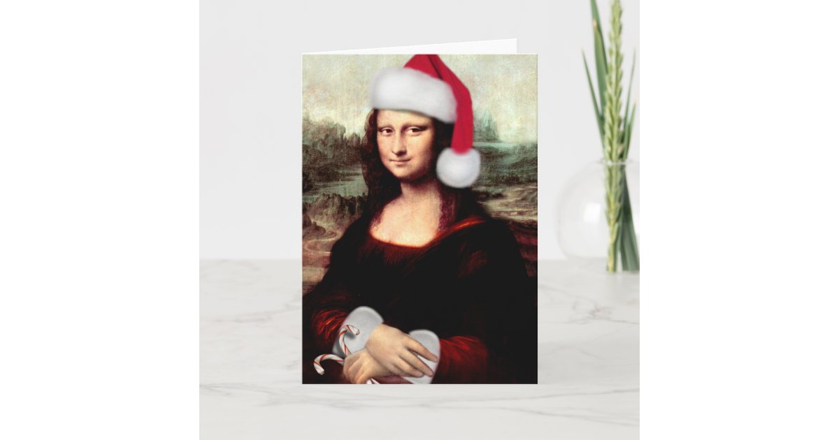Mona Lisa Santa Hat Christmas Holiday Card | Zazzle