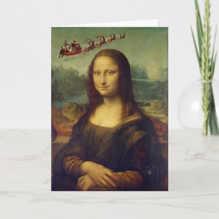 Mona Lisa Santa's Sleigh Christmas Card | Zazzle
