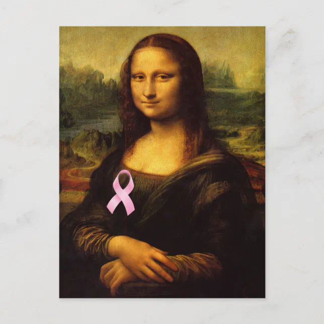 Mona Lisa With Pink Ribbon Postcard | Zazzle