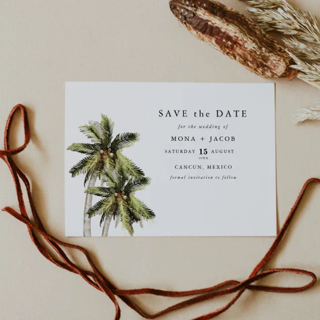MONA Modern Minimalist Tropical Palm Save the Date Invitation | Zazzle
