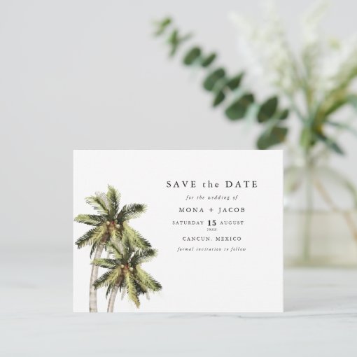MONA Modern Minimalist Tropical Palm Save the Date Invitation | Zazzle
