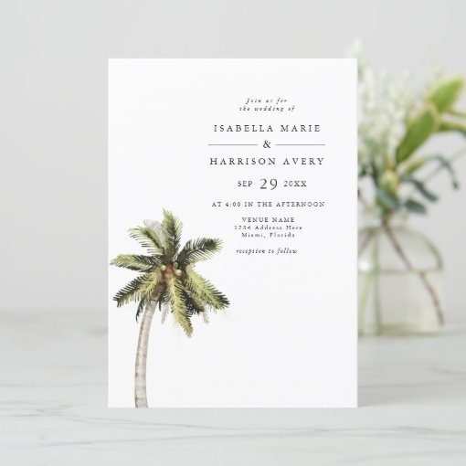 MONA Tropical Palm Tree Beach Wedding Photo Invitation | Zazzle