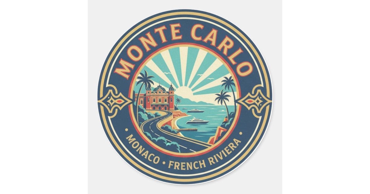 Monaco Monte Carlo at Night Classic Round Sticker | Zazzle
