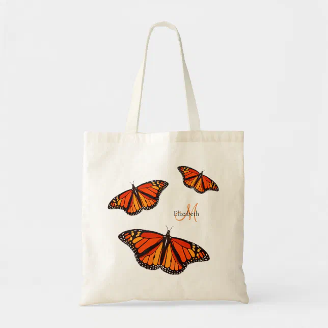 Monarch butterflies monogrammed tote bag | Zazzle