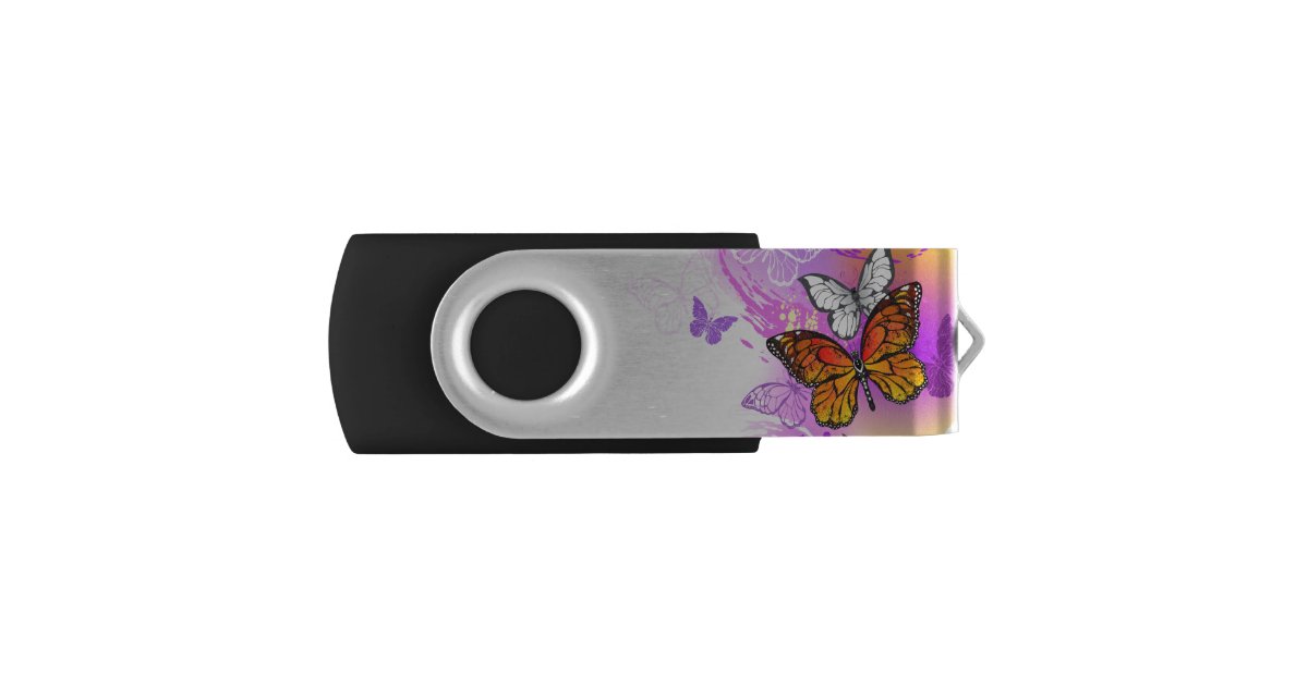 Monarch Butterflies on Purple Background Flash Drive | Zazzle