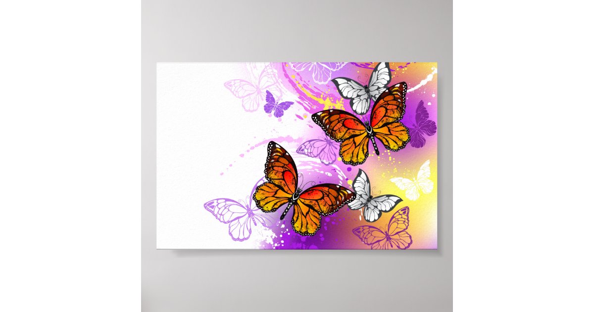 Monarch Butterflies on Purple Background Poster | Zazzle