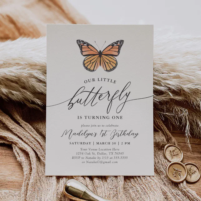 Monarch Butterfly 1st Birthday Invitation | Zazzle