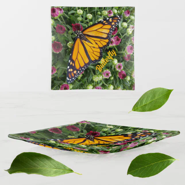 Monarch Butterfly among Flowers Customizable Trinket Tray | Zazzle