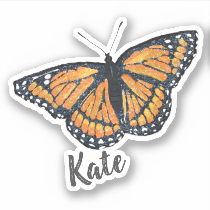 Monarch Butterfly Artwork with Name Sticker | Zazzle
