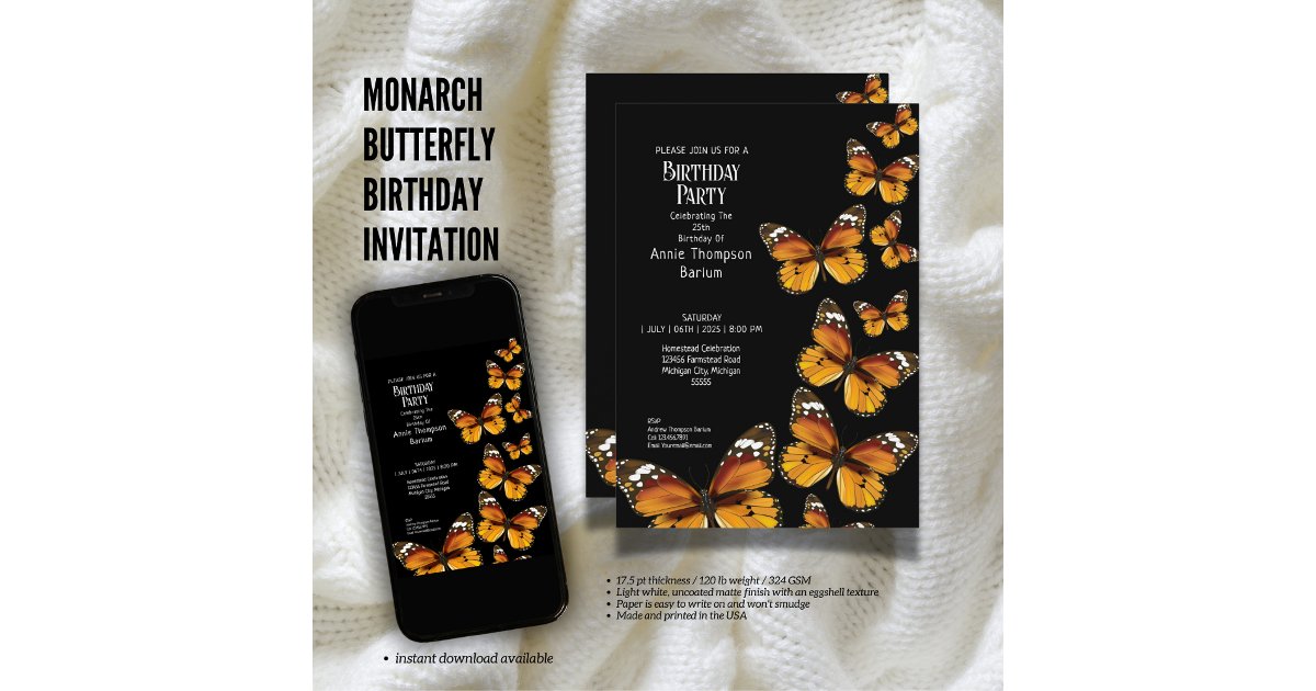 Monarch Butterfly Birthday Invitation | Zazzle