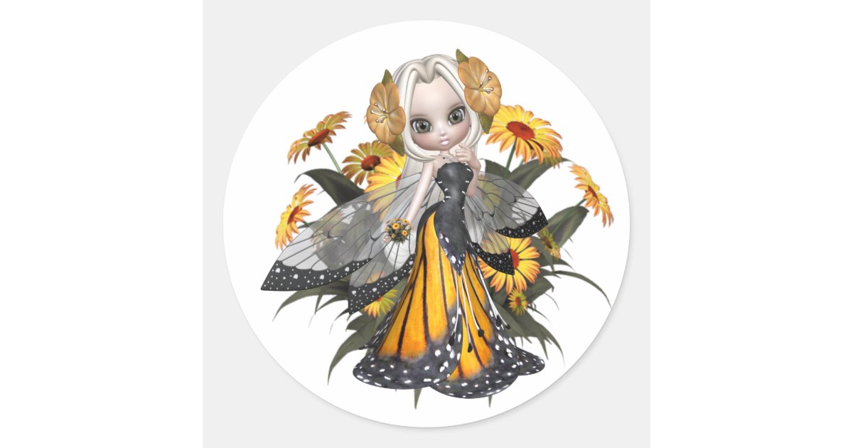 Monarch Butterfly Fairy Classic Round Sticker | Zazzle