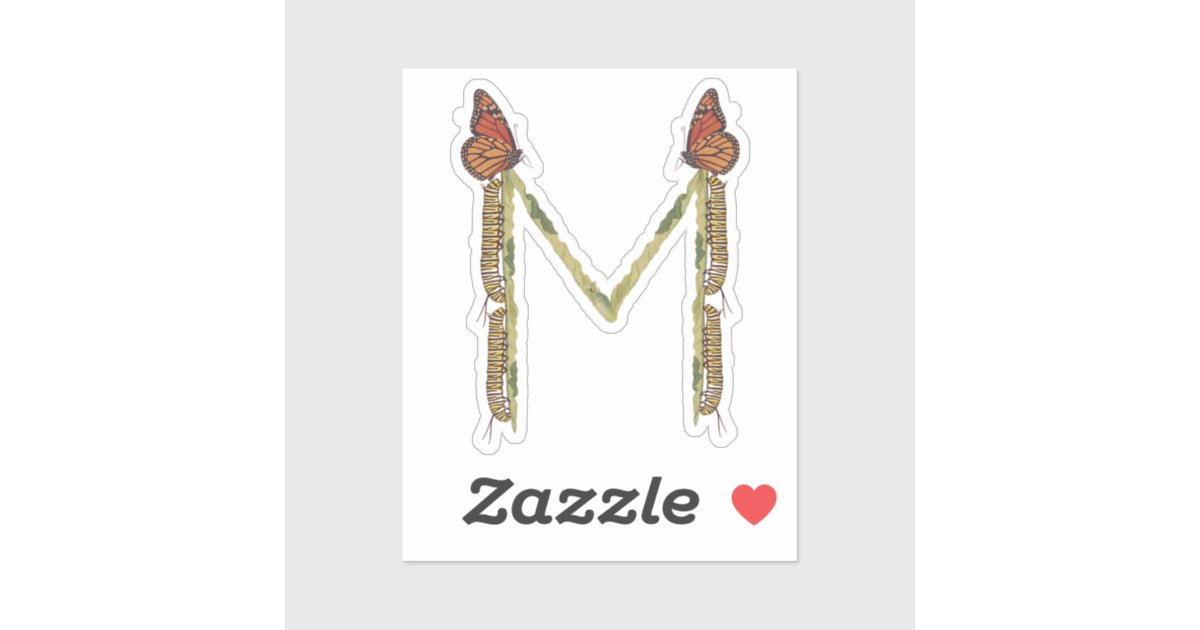 Monarch Butterfly - Letter M Monogram, M Initial Sticker | Zazzle
