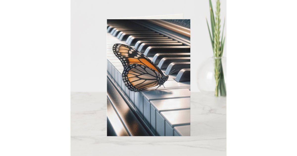 Monarch Butterfly On a Piano Keyboard Card | Zazzle