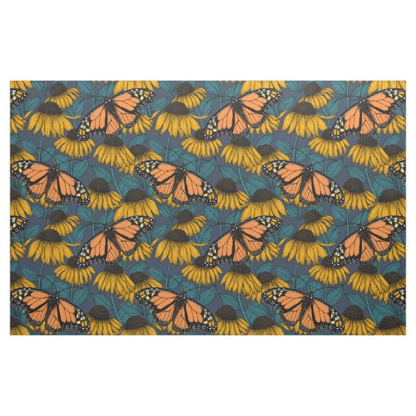 Yellow Monarch Butterfly Pattern Fabric | Zazzle