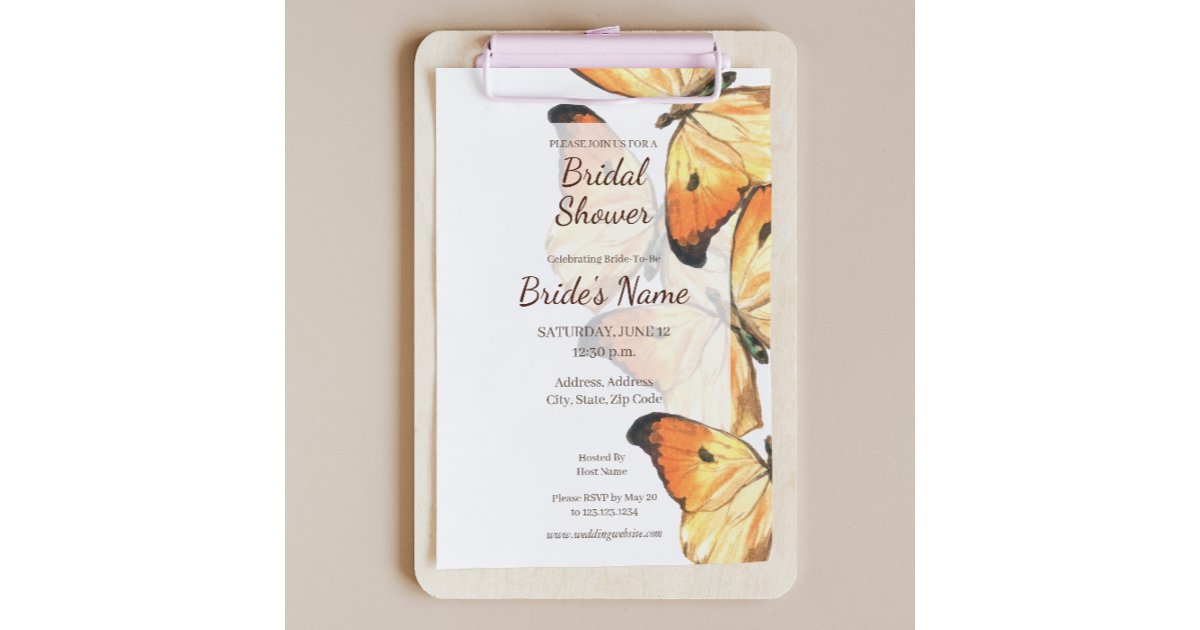 Monarch Butterfly Orange Bridal Shower Invitation | Zazzle