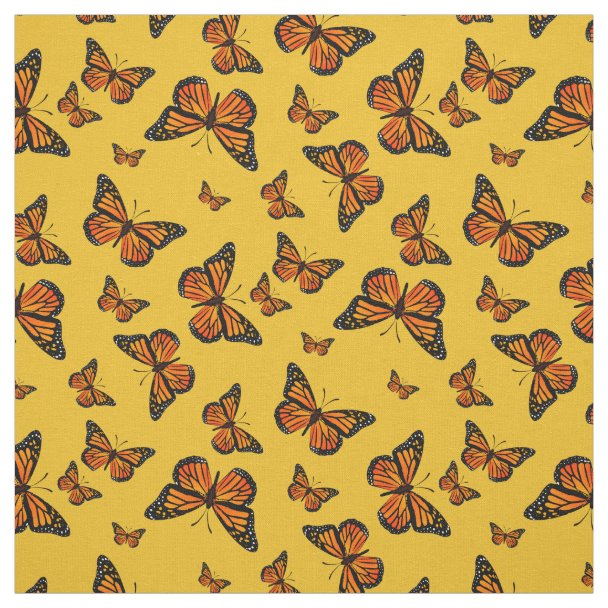 Yellow Monarch Butterfly Pattern Fabric | Zazzle