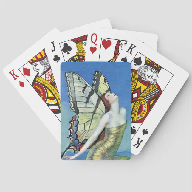 Monarch Butterfly Red Hair Vintage Fairy Poker Cards | Zazzle