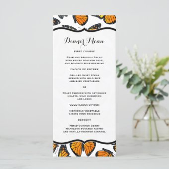 Monarch Butterfly Slim Dinner Menu | Zazzle