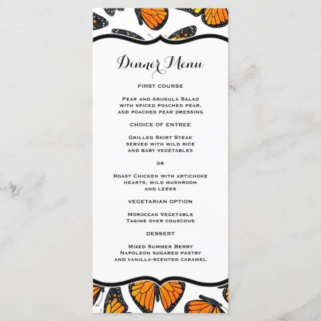 Monarch Butterfly Slim Dinner Menu | Zazzle