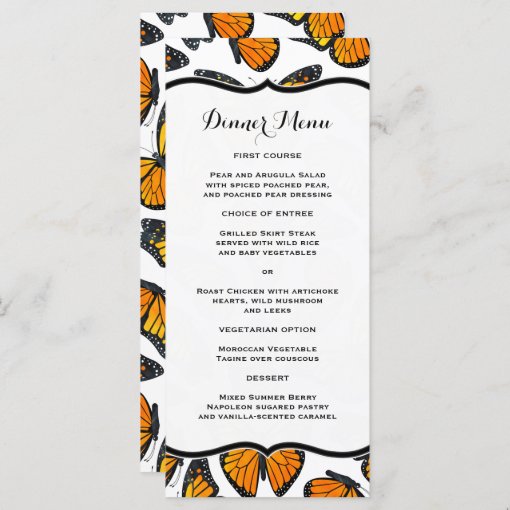 Monarch Butterfly Slim Dinner Menu | Zazzle