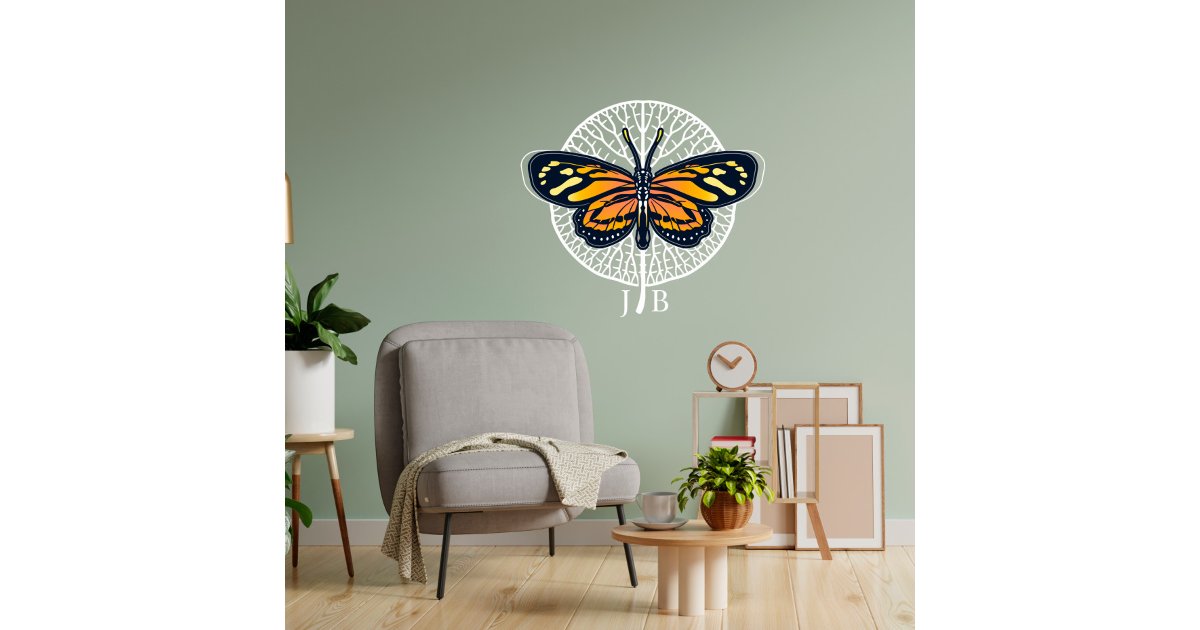 Monarch Butterfly with Monogram Wall Decal | Zazzle