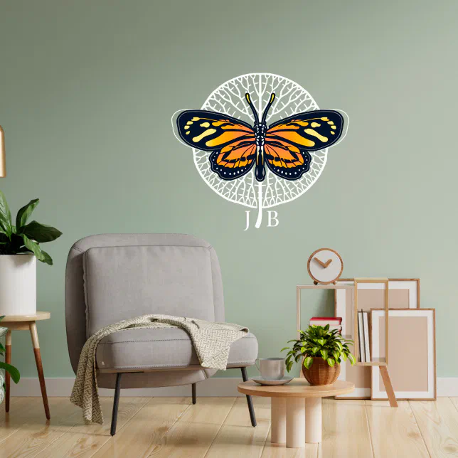 Monarch Butterfly with Monogram Wall Decal | Zazzle
