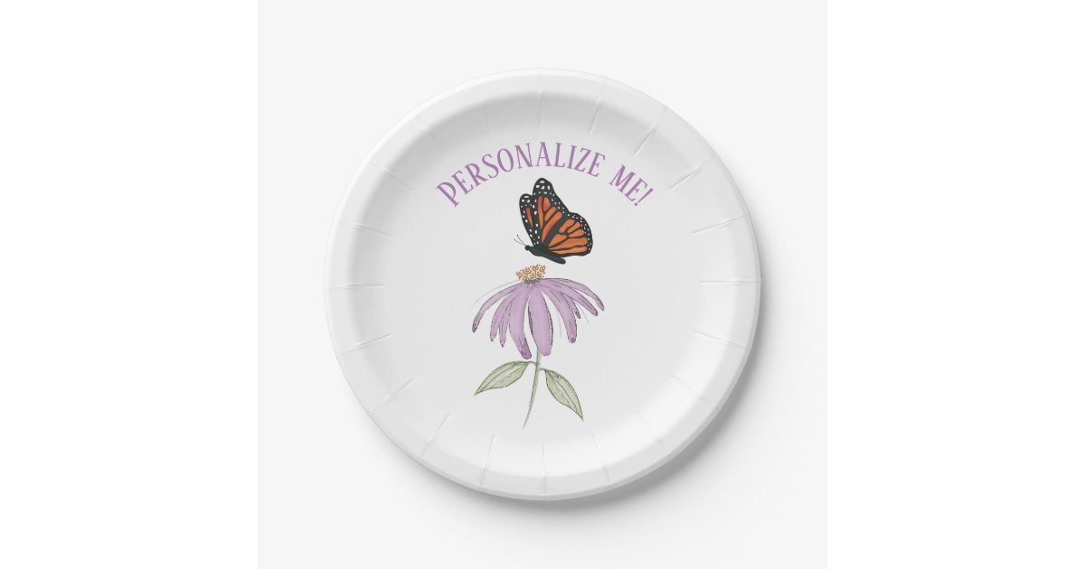 Monarch Butterfly with Purple Cone Flower Paper Plates | Zazzle