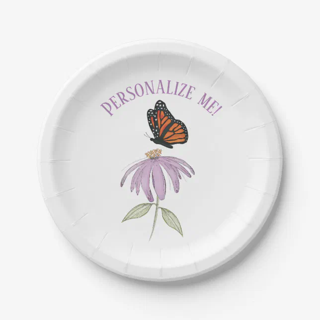 Monarch Butterfly with Purple Cone Flower Paper Plates | Zazzle