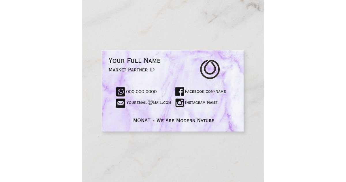 MONAT Purple Marble Business Card | Zazzle