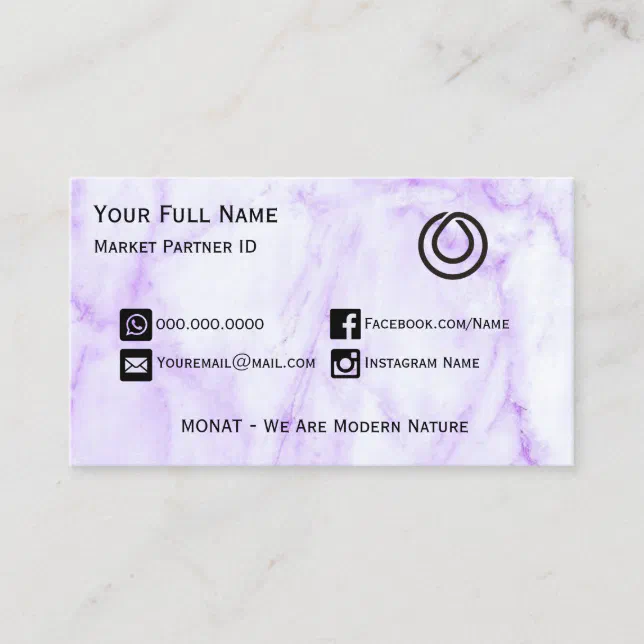 MONAT Purple Marble Business Card | Zazzle