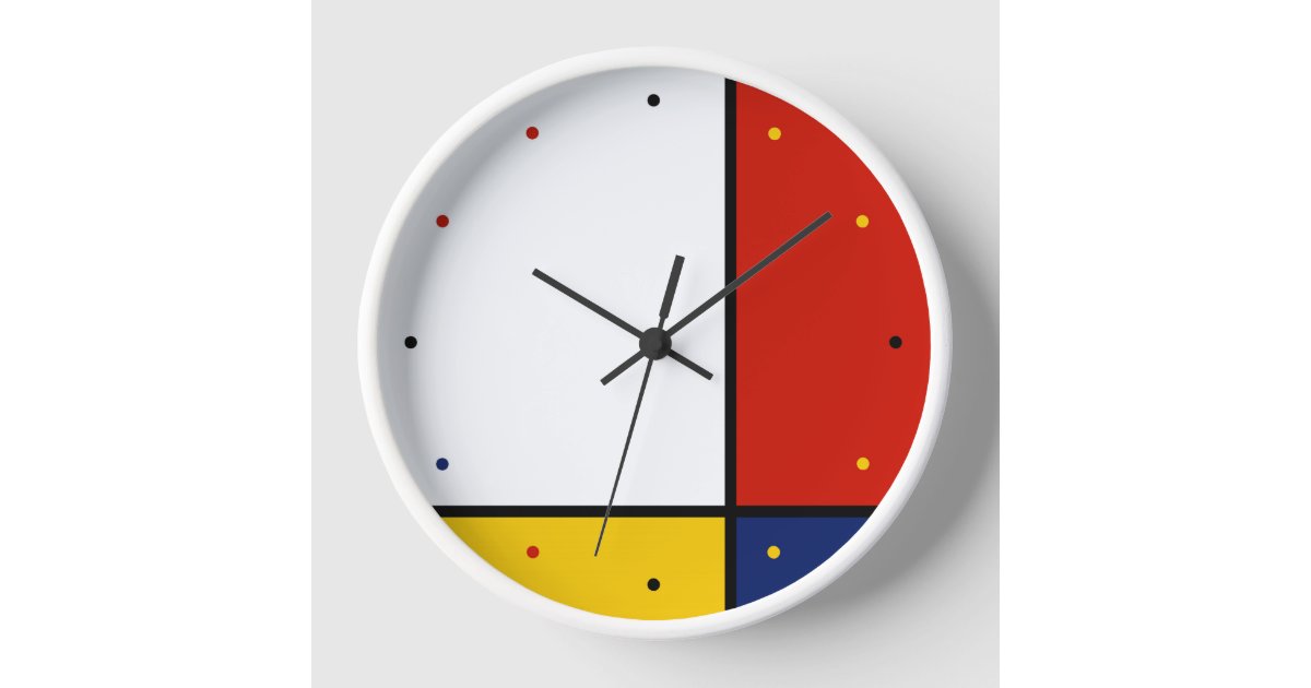 Mondrian Art Geometric Colors Clock | Zazzle