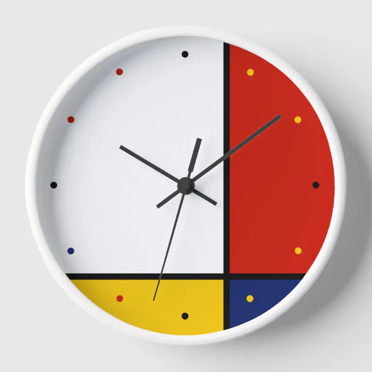Mondrian Art Geometric Colors Clock | Zazzle