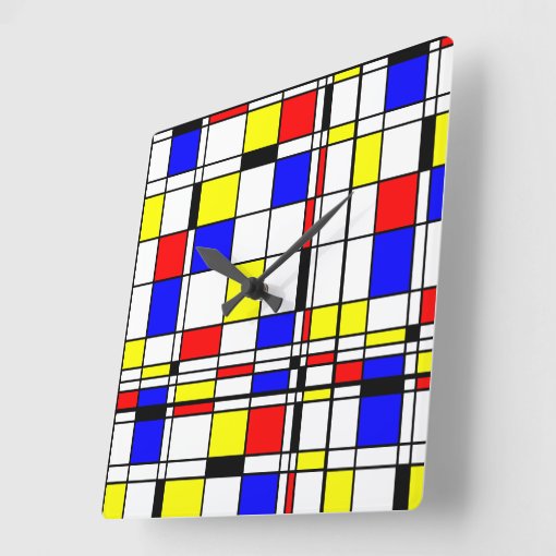 Mondrian colorful Minimalist De Stijl Modern art Square Wall Clock | Zazzle
