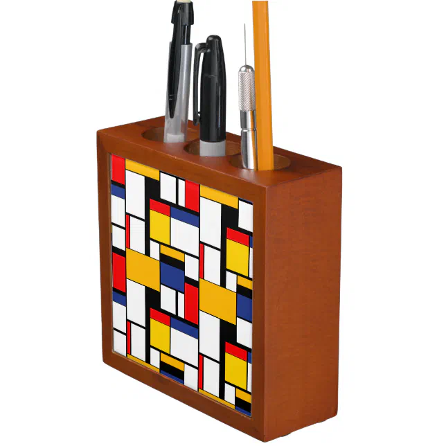 Mondrian Geometric Minimalist Comopsition Modern Desk Organizer | Zazzle