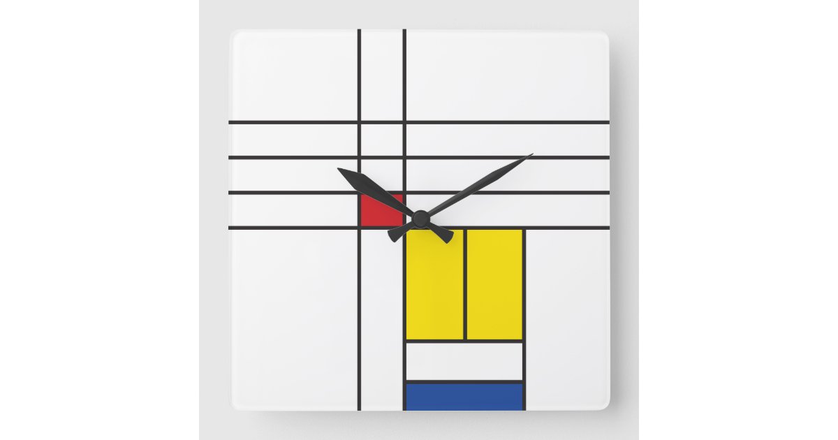 Mondrian II Minimalist De Stijl Modern Art Design Square Wall Clock ...