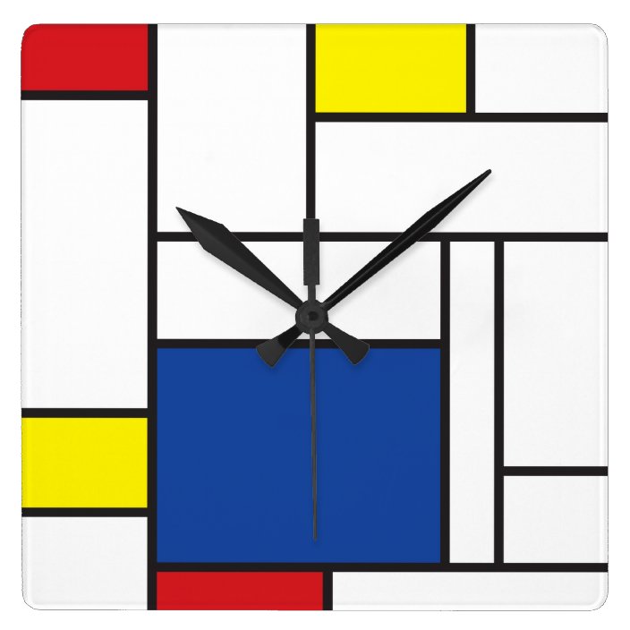 Mondrian Minimalist Geometric De Stijl Modern Art Square Wall Clock ...