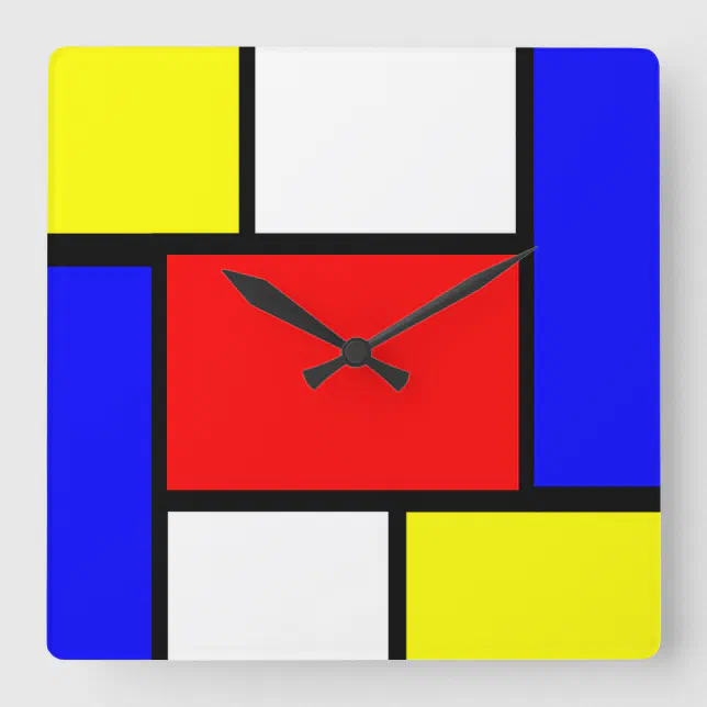 Mondrian Pattern Style Square Wall Clock | Zazzle