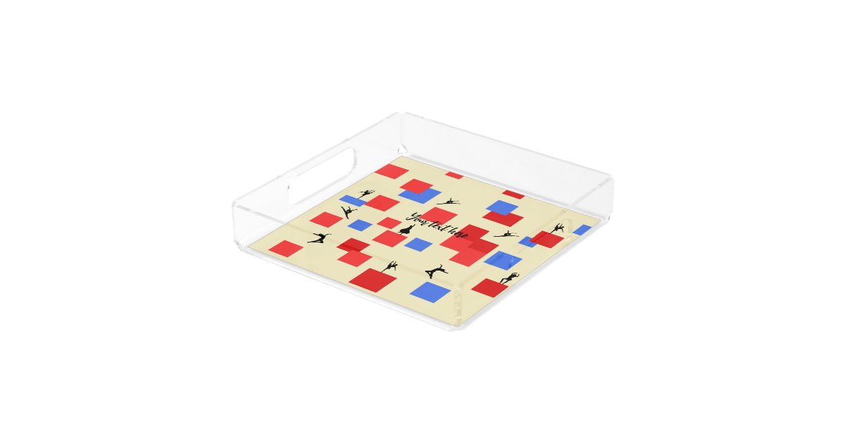 Mondrian's Dancing Cubes Blue Red Light Background Acrylic Tray | Zazzle