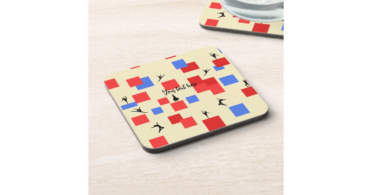 Mondrian's Dancing Cubes Blue Red Light Background Beverage Coaster ...