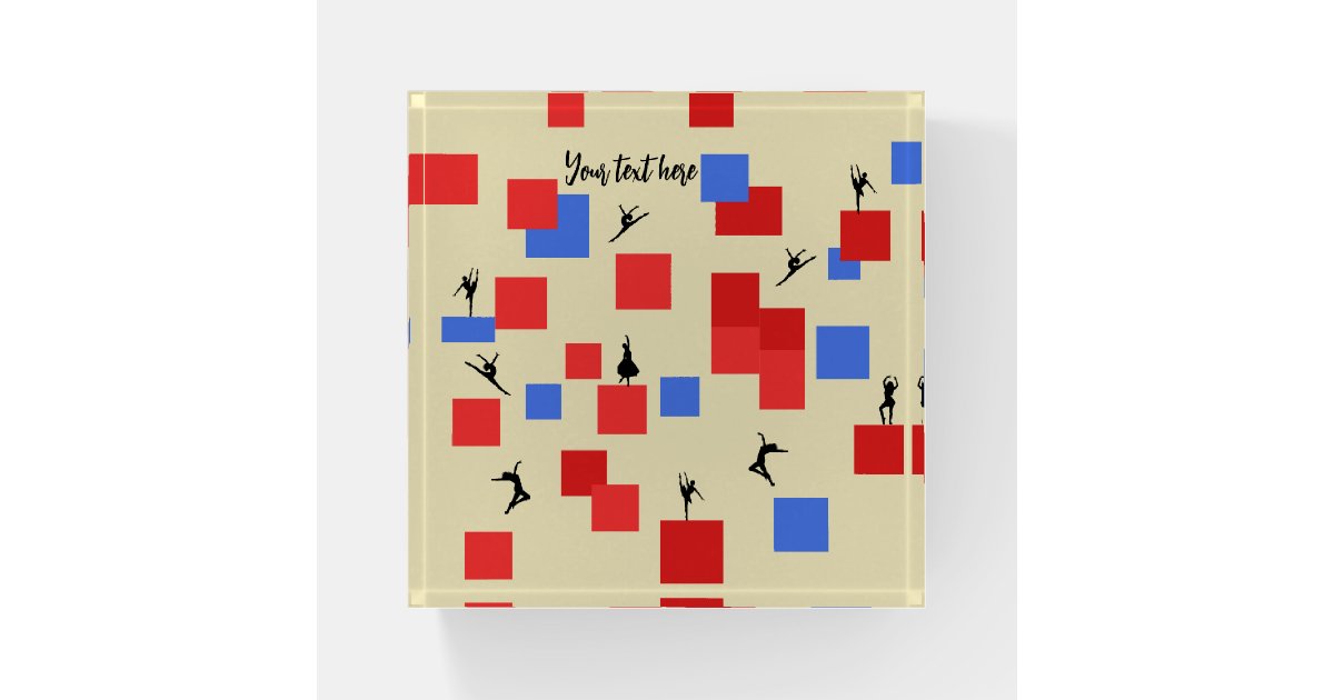 Mondrian's Dancing Cubes Blue Red Light Background Paperweight | Zazzle