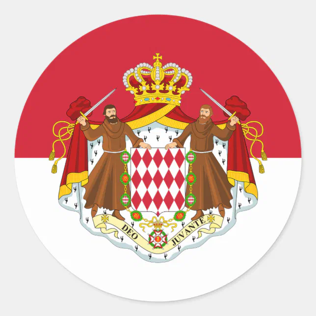 Monégasque Flag & Coat of Arms, Flag of Monaco Classic Round Sticker ...