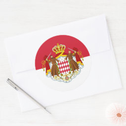 Monégasque Flag & Coat of Arms, Flag of Monaco Classic Round Sticker ...