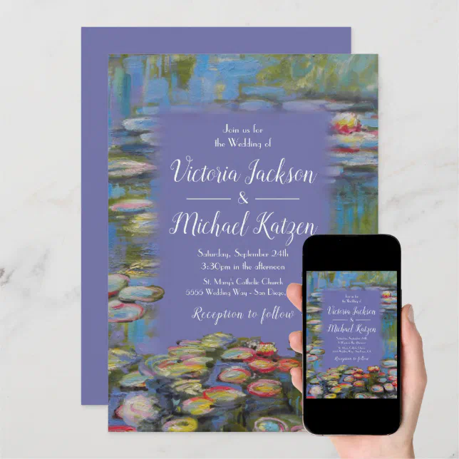 Monet Inspired Water Lilies Wedding Invitation | Zazzle