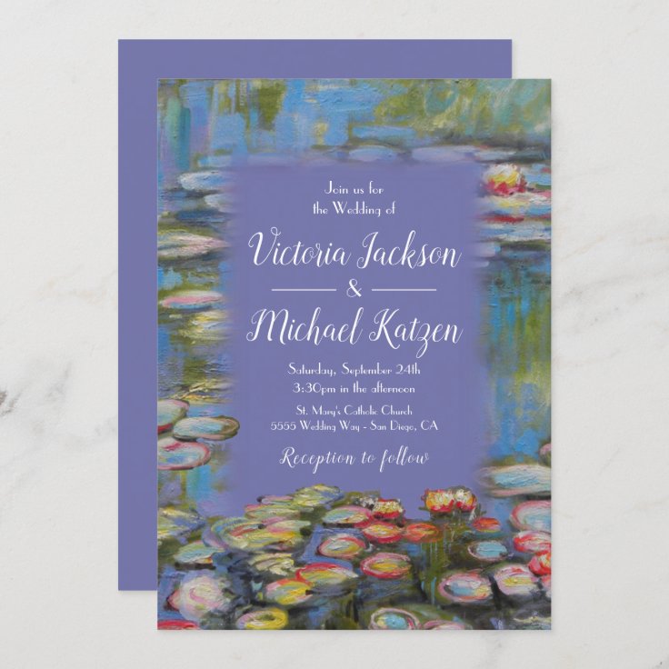 Monet Inspired Water Lilies Wedding Invitation | Zazzle